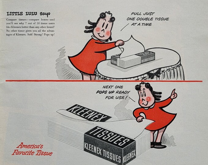 1948 Kleenex Tissues Vintage Advertisement Bathroom Wall Art Powder ...