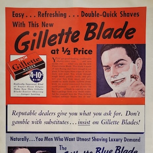 1939 Gillette Blue Blades Vintage Advertisement Razor Blades Ad ...