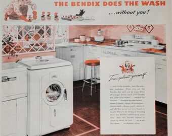 1947 Launderall Washing Machine Vintage Advertisement Laundry Room Wall ...