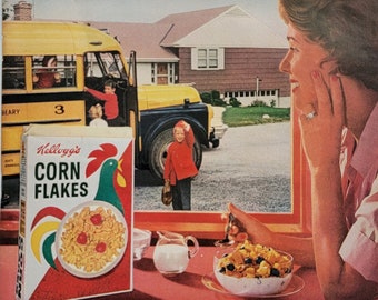 1962 Kellogg's Corn Flakes Cereal Vintage Advertisement Kitchen Wall ...