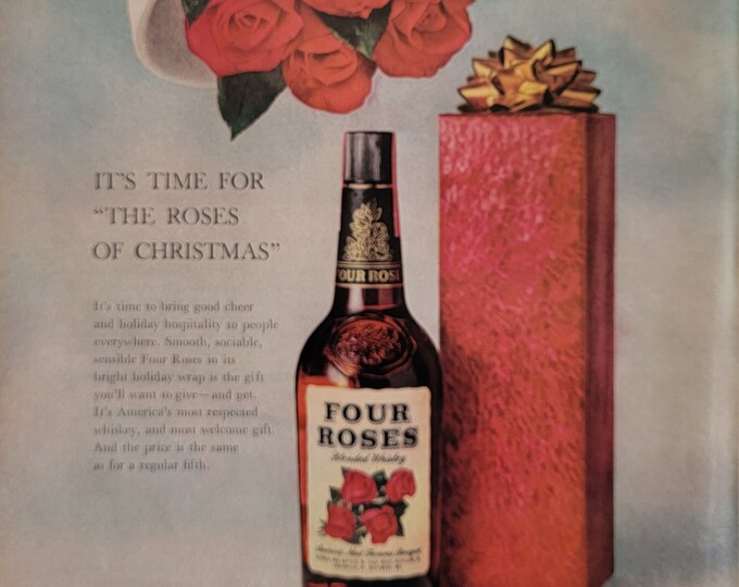 1960 Four Roses Whiskey Vintage Advertisement Bar Wall Art Man Cave ...