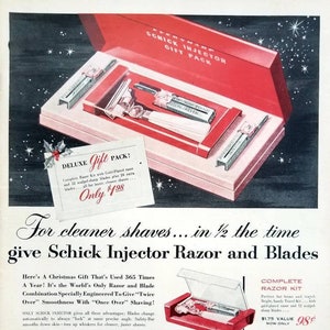 1952 Schick Injector Razor & Blades Vintage Advertisement Bathroom Wall ...