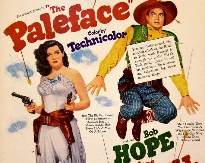 1948 Vintage Movie Poster Print the Pale Face Bob Hope Jane Russell ...