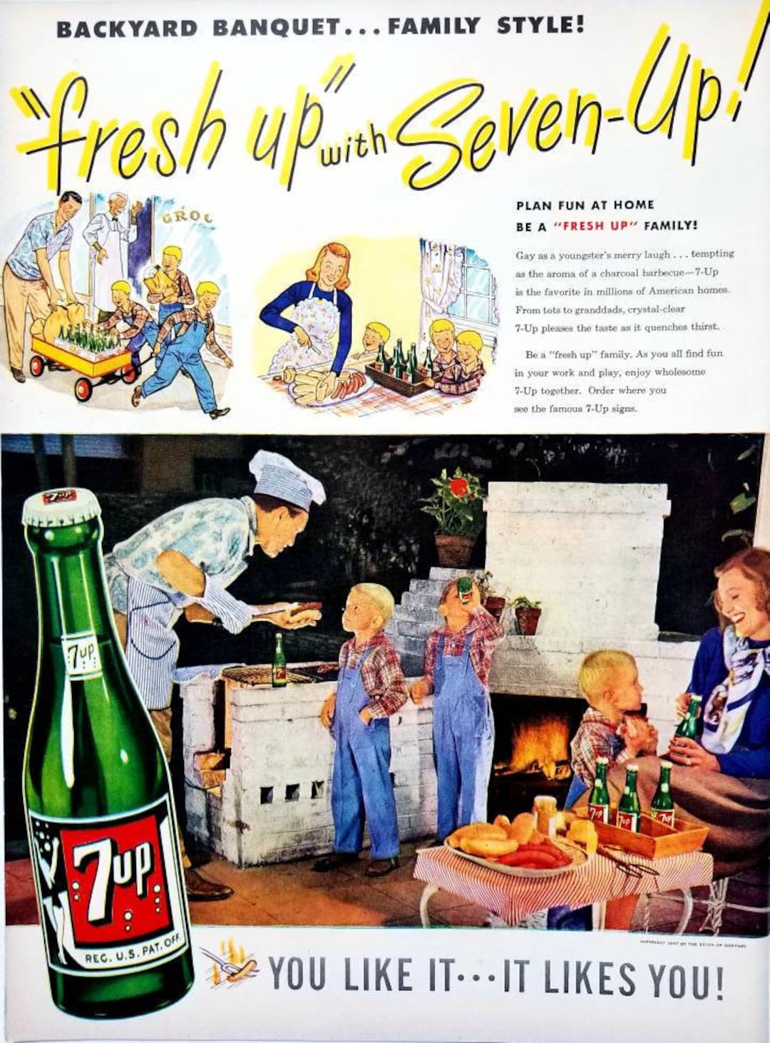 1947 7-up Vintage Advertisement Kitchen Wall Art Game Room Decor Diner ...