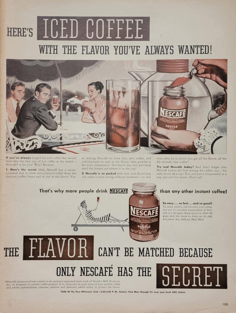 1947 Nescafe Coffee Ad: Vintage Kitchen Decor Magazine Print ...