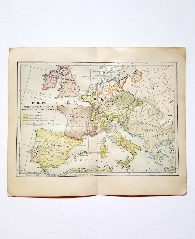 Vintage 1921 Map of Europe 1661 / Map Wall Art / Office Decor / World ...
