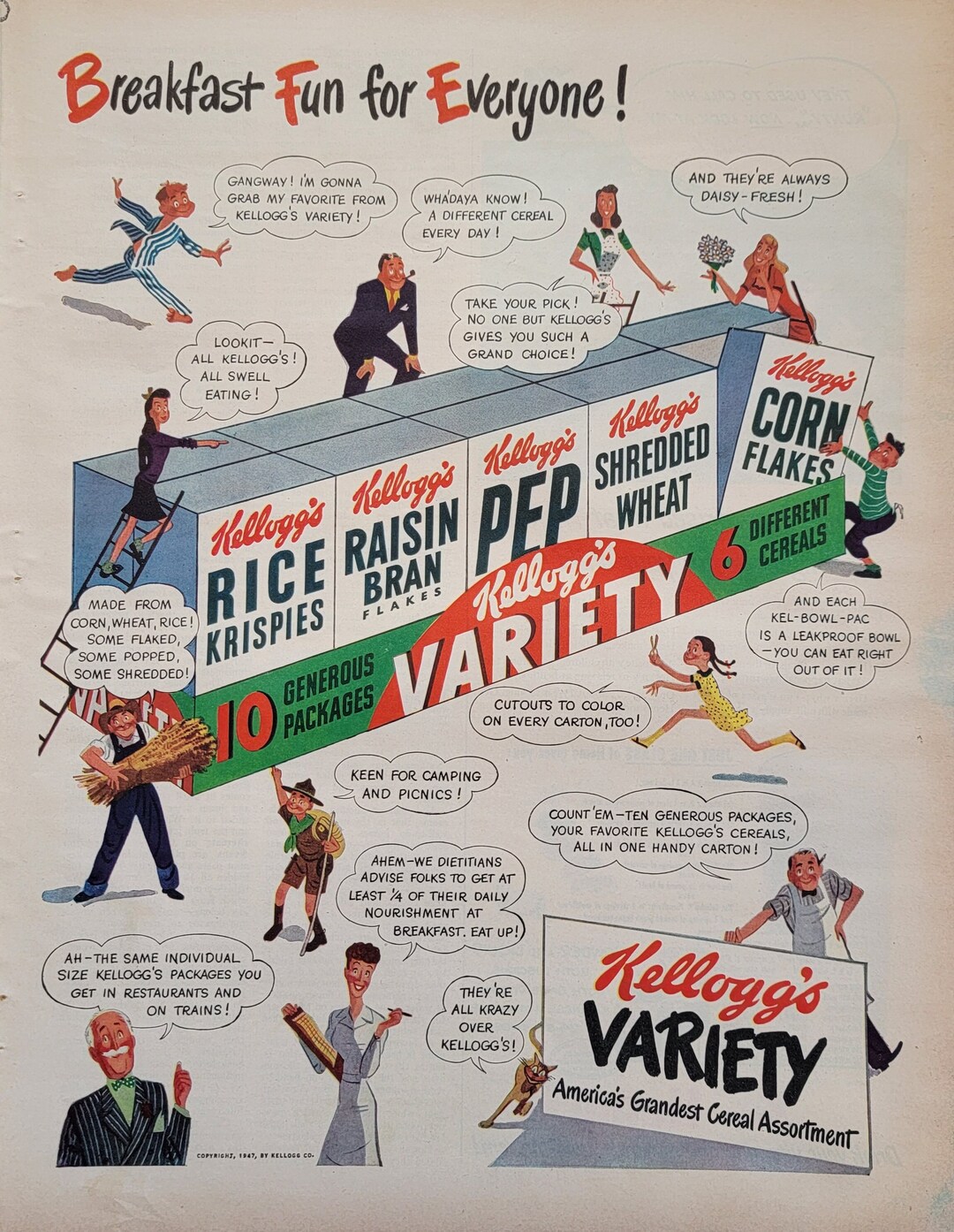1947 Kellogg's Cereal Vintage Advertisement Kitchen Wall Art Dining ...