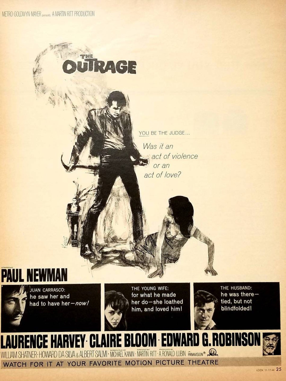 1964 the Outrage Vintage Movie Print Paul Newman Movie Decor Theater ...