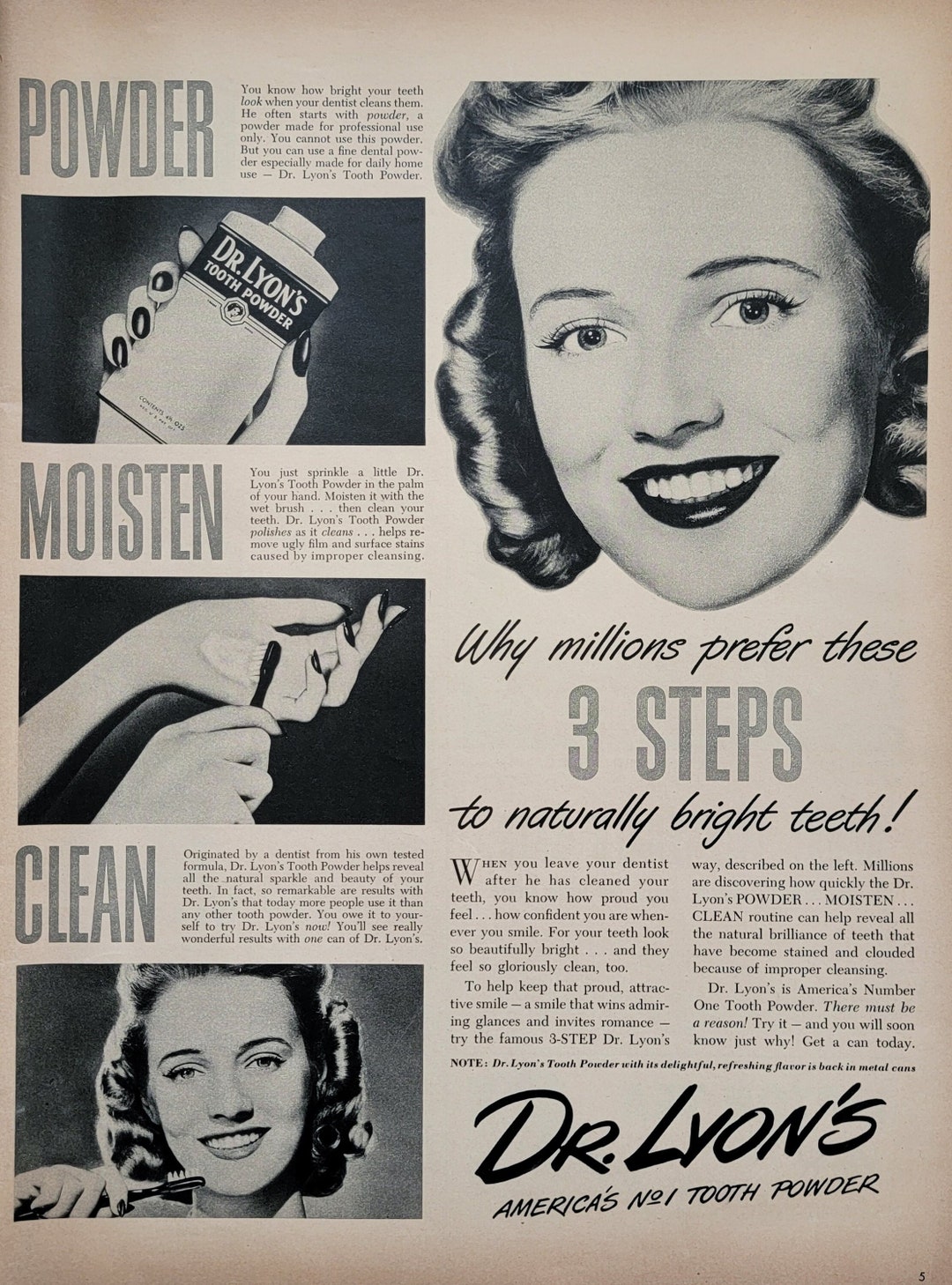 1946 Dr. Lyon's Tooth Powder Ad: Vintage Bathroom Dental Wall Art ...