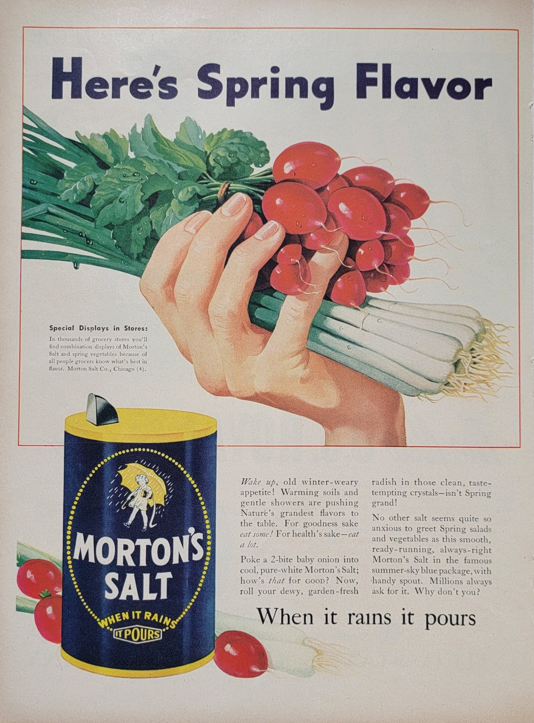 1946 Mortons Salt Vintage Advertisement Kitchen Wall Art Vintage Home ...