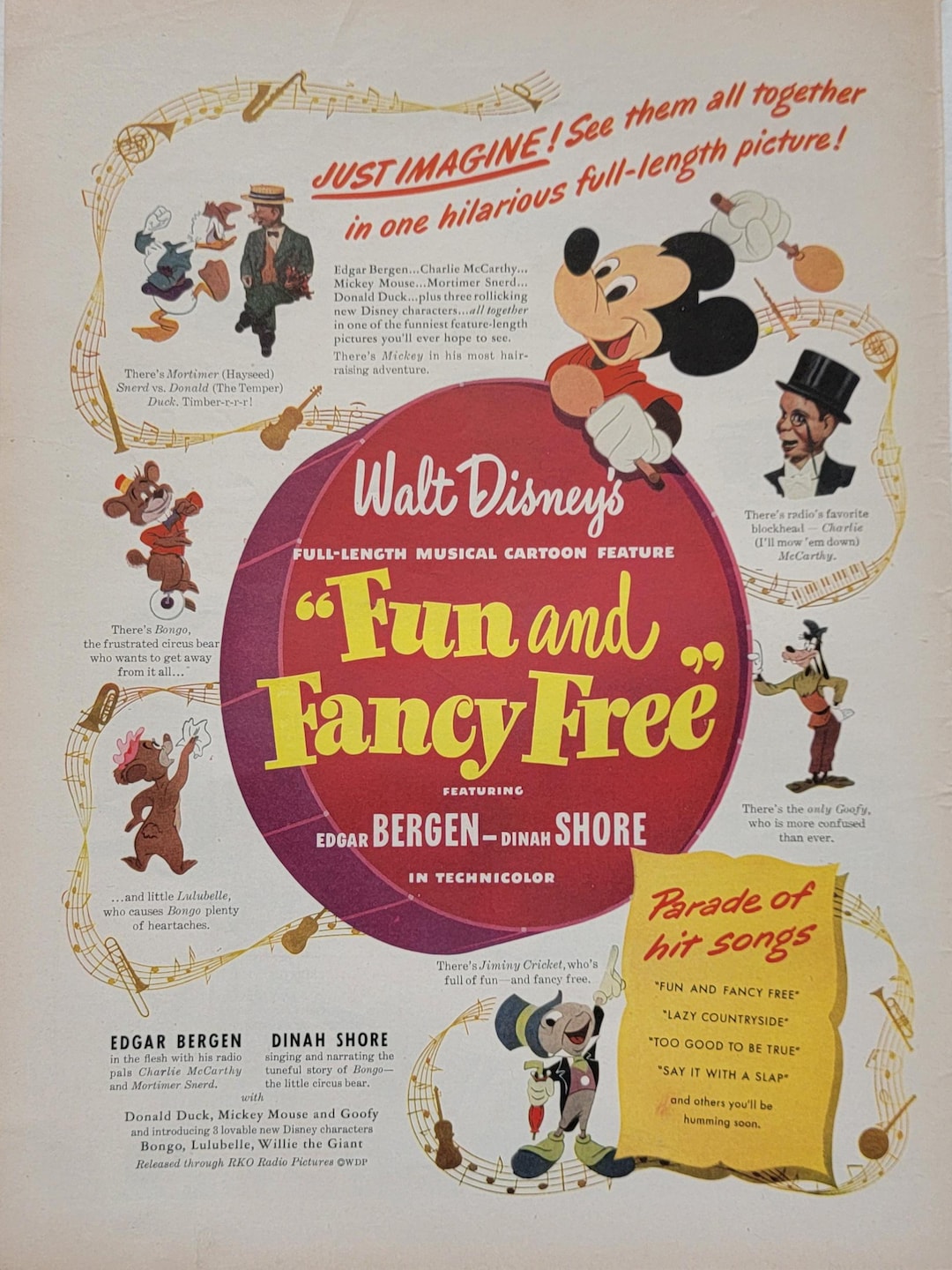 1947 Walt Disneys Fun and Fancy Free Movie Ad: Vintage Mickey Mouse ...