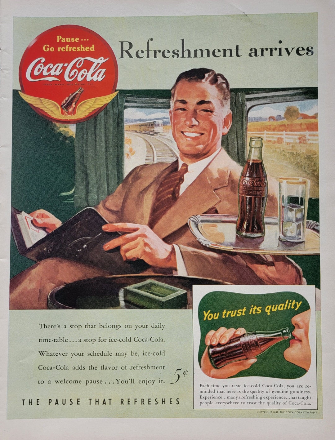 1941 Coca Cola Vintage Advertisement Kitchen Decor Coke Ad Diner Decor ...