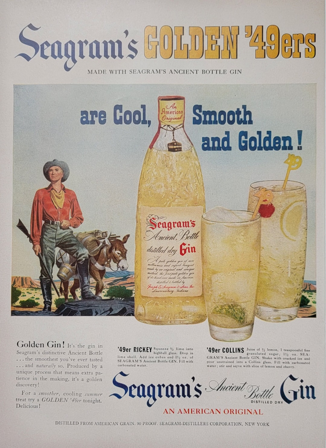1949 Seagrams Ancient Bottle Gin Vintage Advertisement Bar Decor Man ...
