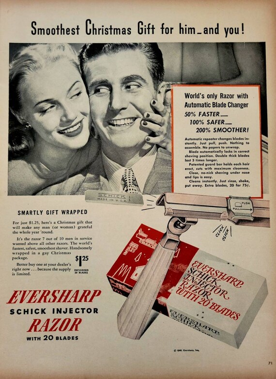 1947 Schick Eversharp Razor Vintage Advertisement Bathroom Wall Art ...