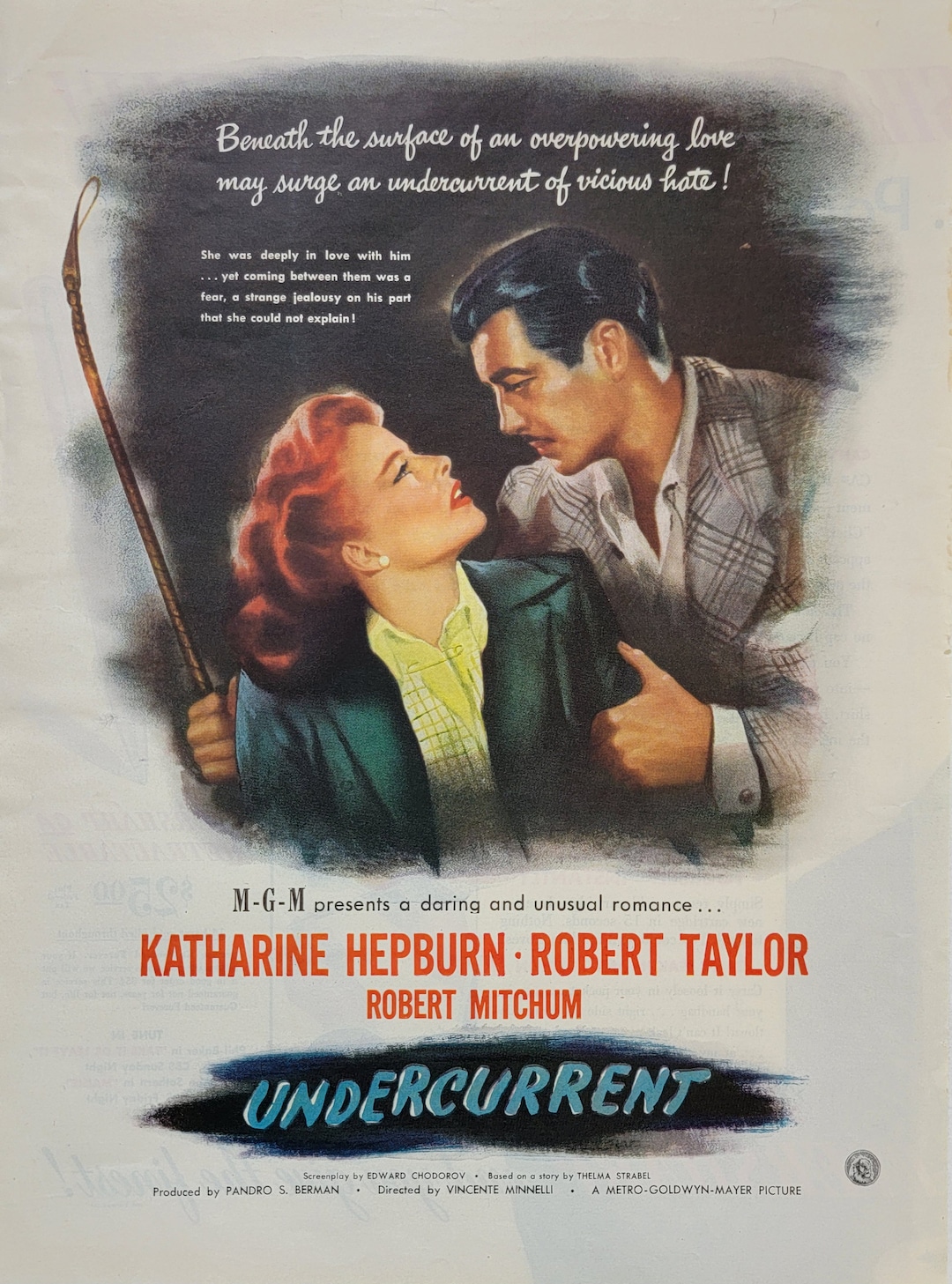 1946 Undercurrent Vintage Movie Poster Print Katherine Hepburn Old Movie Media Room Wall Art ...