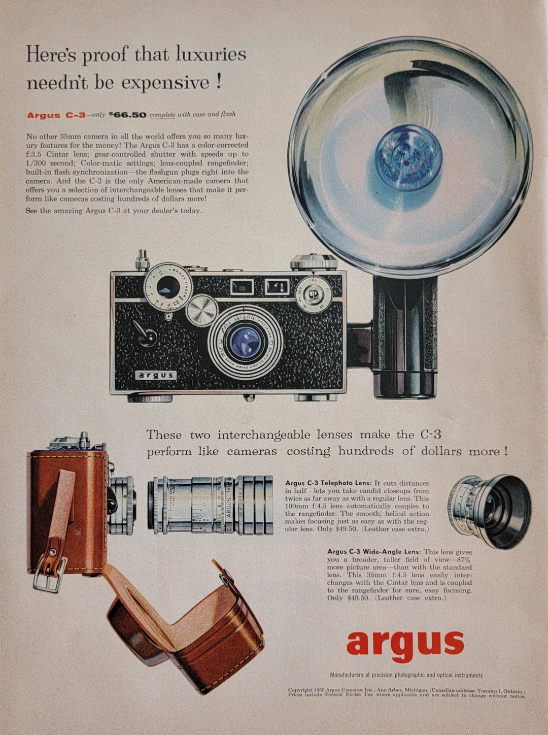 1955 Argus Camera Vintage Advertisement Photographer Wall Art ...