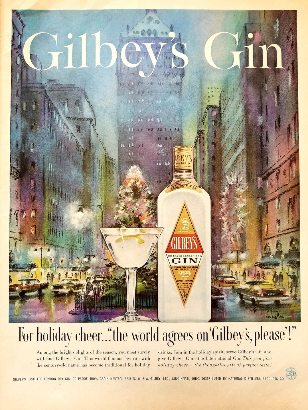 1958 Gilbeys Gin Vintage Advertisement Bar Wall Art Lounge Decor 50s ...