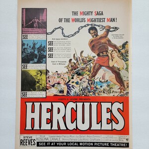 1959 Hercules Vintage Movie Poster Print Steve Reeves Movie Decor ...