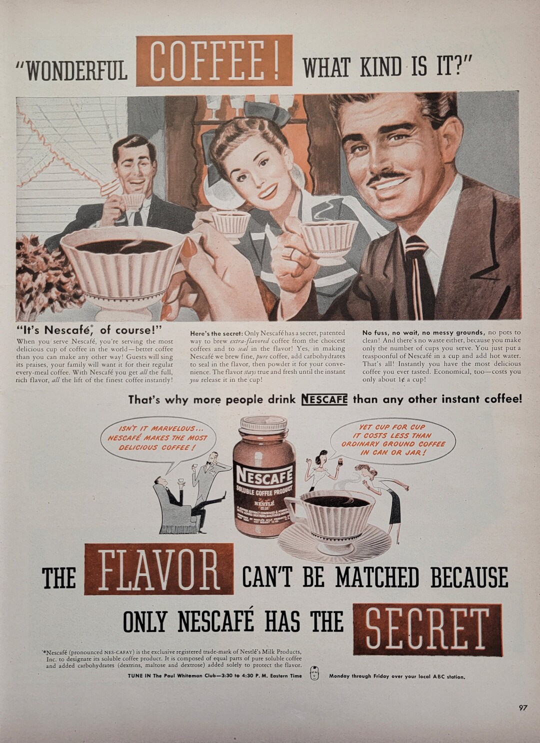 1947 Nescafe Coffee Vintage Advertisement Kitchen Wall Art Cafe Decor ...