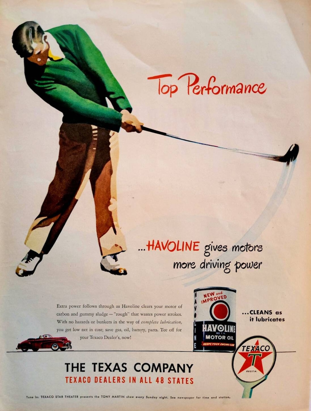 1947 Texaco Havoline Motor Oil Vintage Advertisement Golf Decor ...
