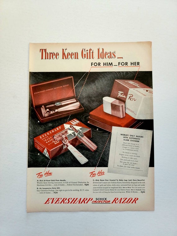 1947 Schick Eversharp Razor Vintage Advertisement Bathroom Wall Art ...