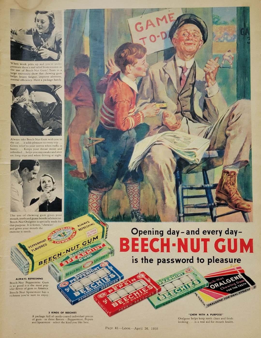 1938 Beech Nut Chewing Gum Vintage Advertisement Kitchen Wall Art Game ...