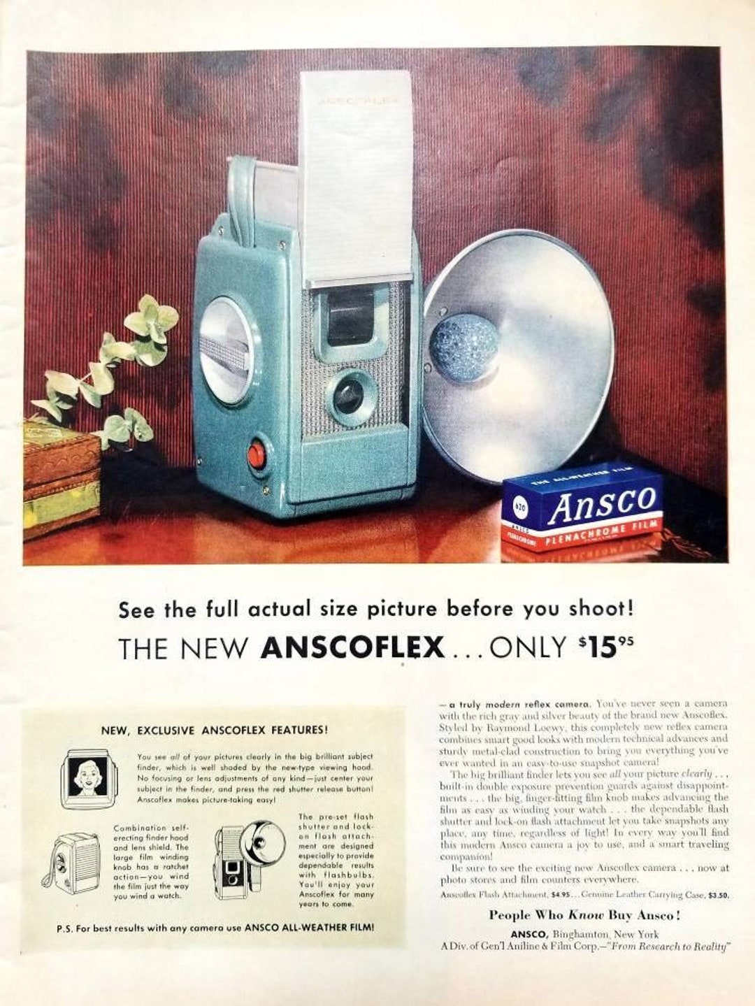 1954 Ansco Anscoflex Camera Vintage Advertisement Photographer Gift ...