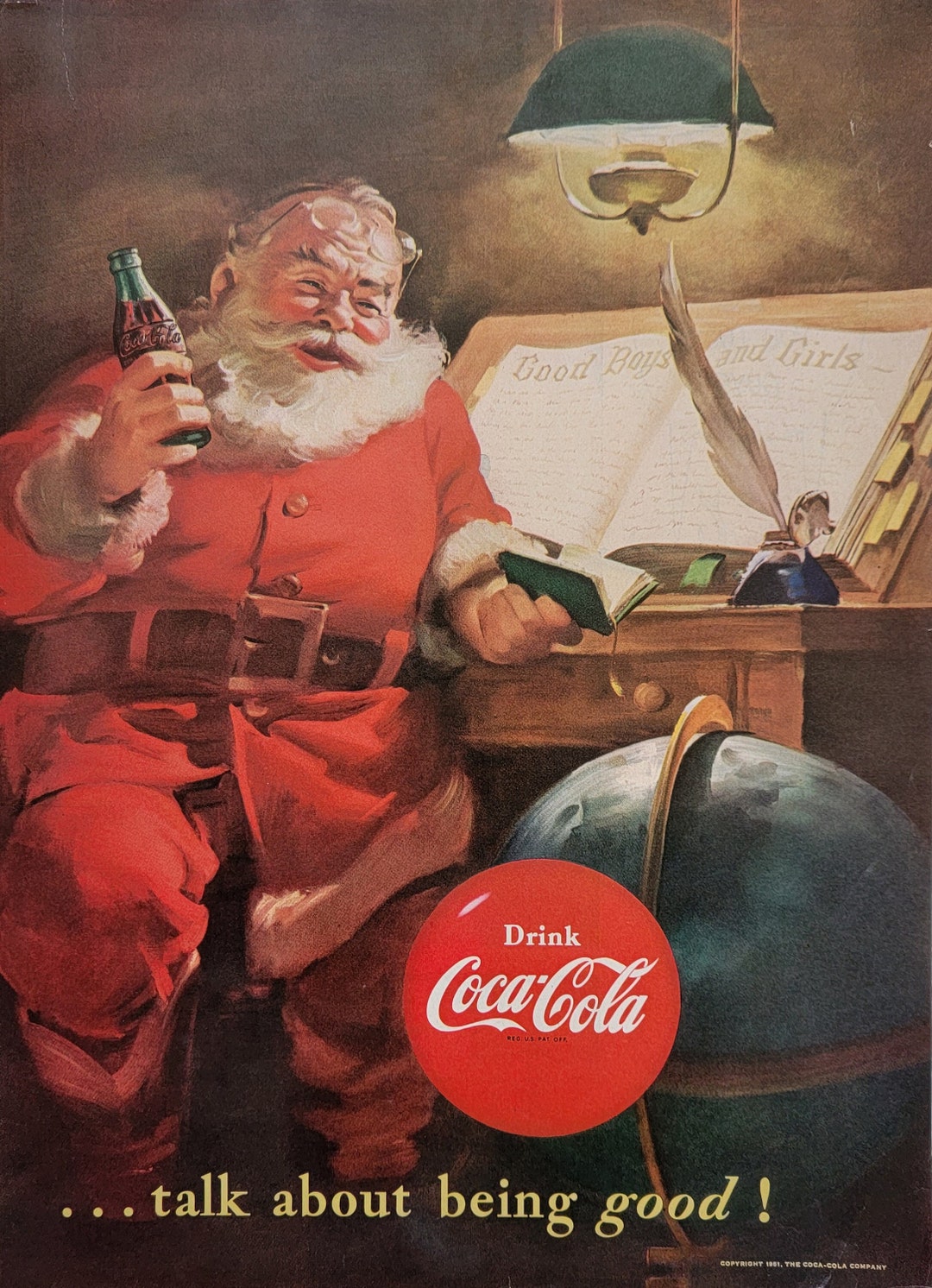 1951 Coca Cola Vintage Advertisement Christmas Wall Art Santa - Etsy
