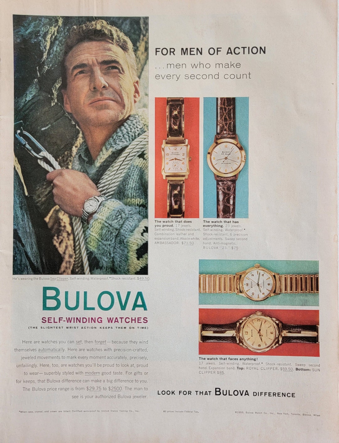 1959 Bulova Watches Vintage Advertisement Bedroom Wall Art Jewelry ...