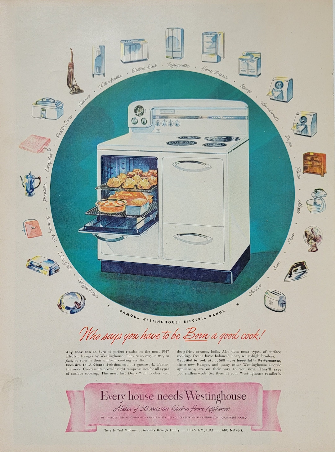 1947 Westinghouse Electric Range Vintage Advertisement Kitchen Wall Art ...
