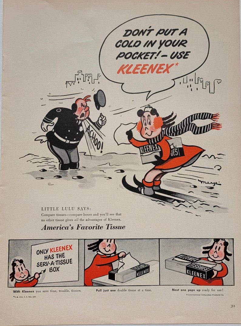 1948 Kleenex Tissues Ad: Little Lulu Vintage Bathroom Decor Magazine ...