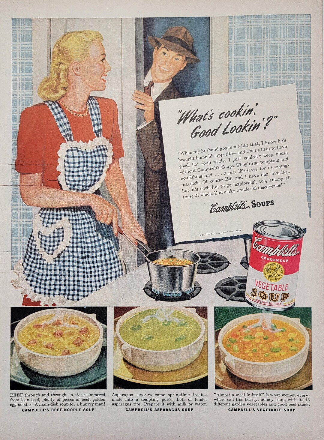 1947 Campbells Vegetable Soup Vintage Advertisement Kitchen Wall Art ...