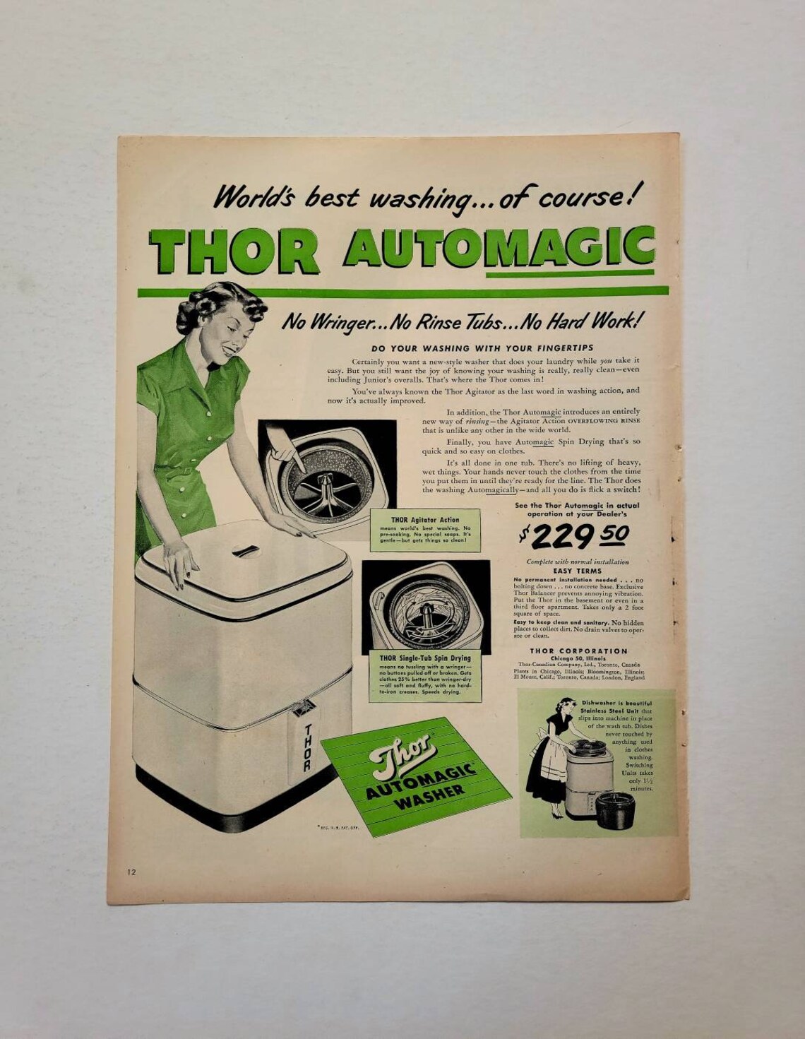 1948 Thor Automagic Washing Machine Vintage Advertisement | Etsy
