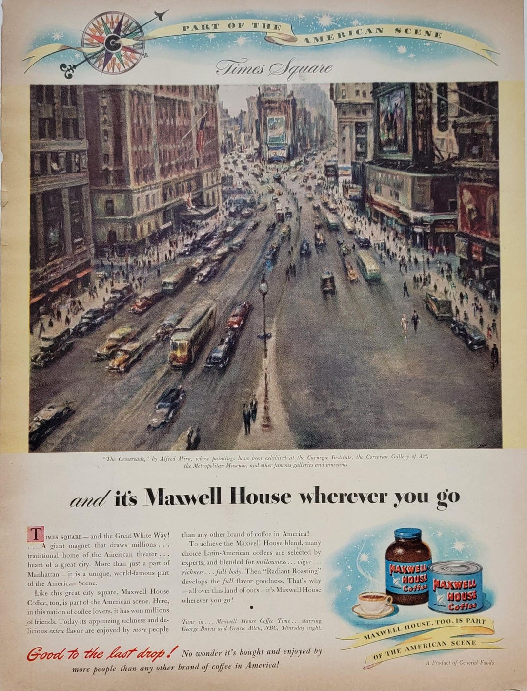 1946 Maxwell House Coffee Vintage Advertisement Times Square Kitchen ...