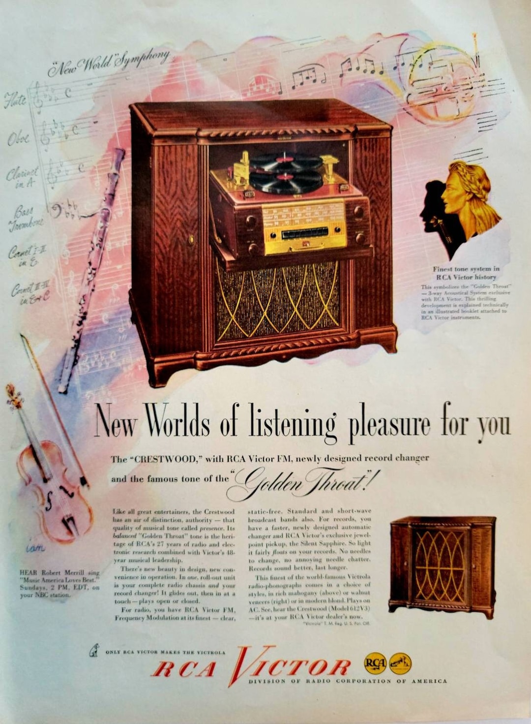 1947 RCA Victor Crestwood Radio Vintage Advertisement Record Changer Ad ...