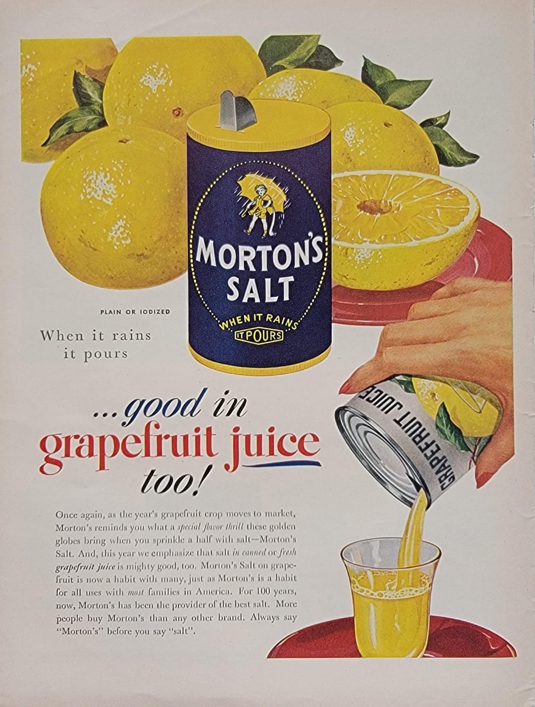 1948 Morton's Salt Ad: Vintage Kitchen Decor, Magazine Print ...