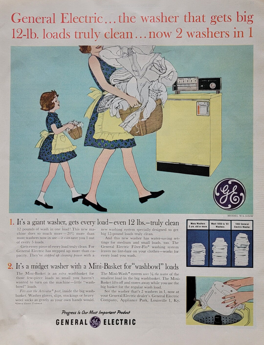 1962 General Electric GE Washing Machine Vintage Advertisement Laundry ...