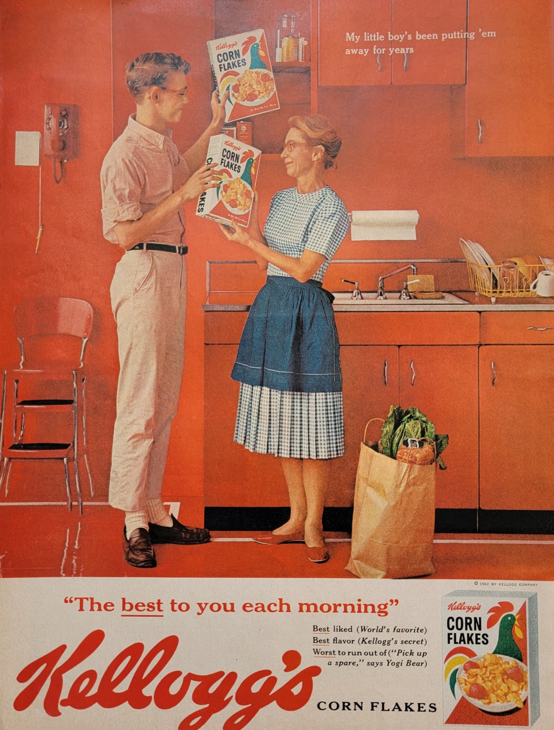 1962 Kellogg's Corn Flakes Cereal Vintage Advertisement Kitchen Wall ...