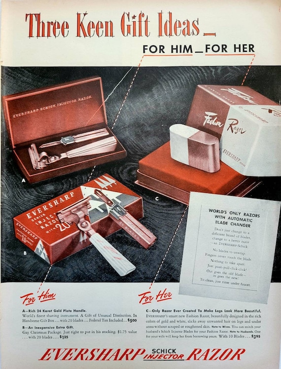 1947 Schick Eversharp Fashion Razor Vintage Advertisement Bathroom Wall ...