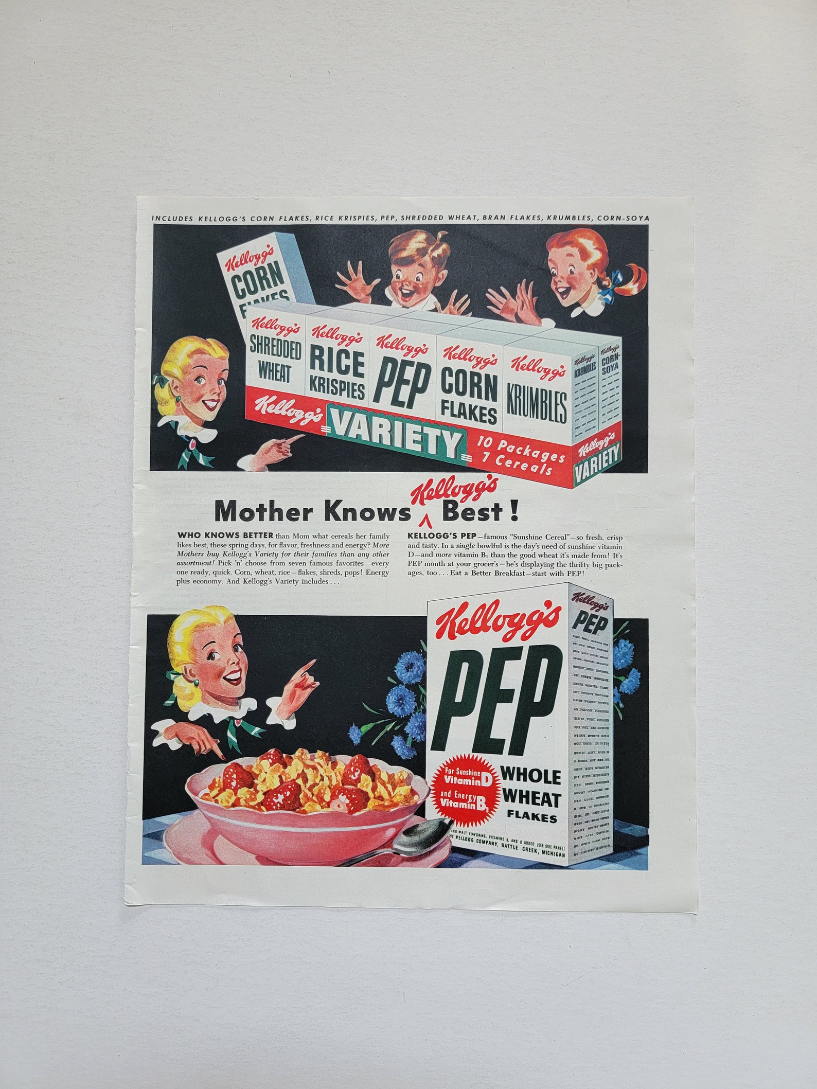 1948 Kellogg's Cereal Vintage Advertisement Kitchen Wall Art Dining ...