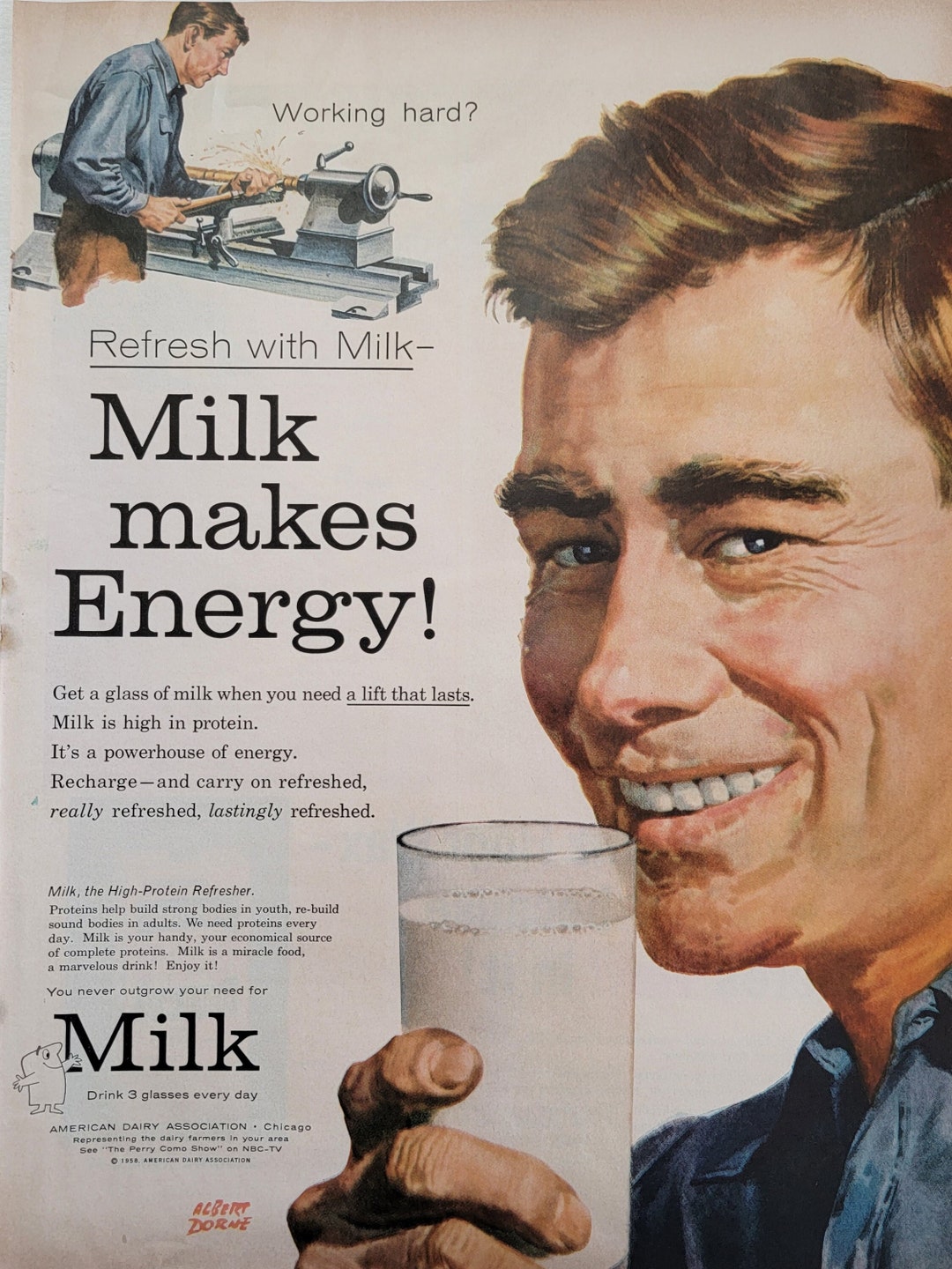 1958 Milk Vintage Advertisement Kitchen Wall Art Restaurant Diner Decor ...