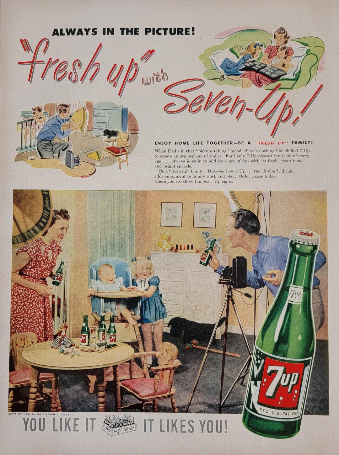 1948 7-up Ad: Vintage Kitchen Wall Art, Diner Decor, Soda Magazine ...