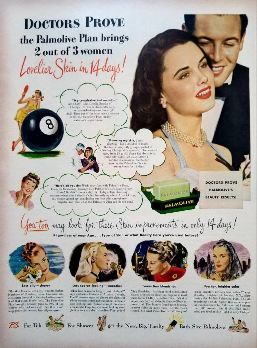 1948 Palmolive Soap Vintage Advertisement Bathroom Wall Art Powder Room ...