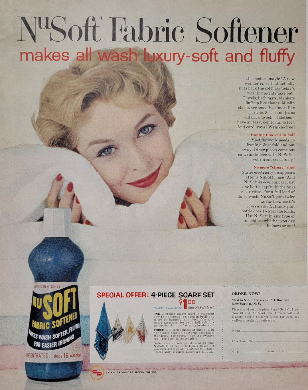 1957 Nusoft Fabric Softener Vintage Advertisement Laundry Room Wall Art ...