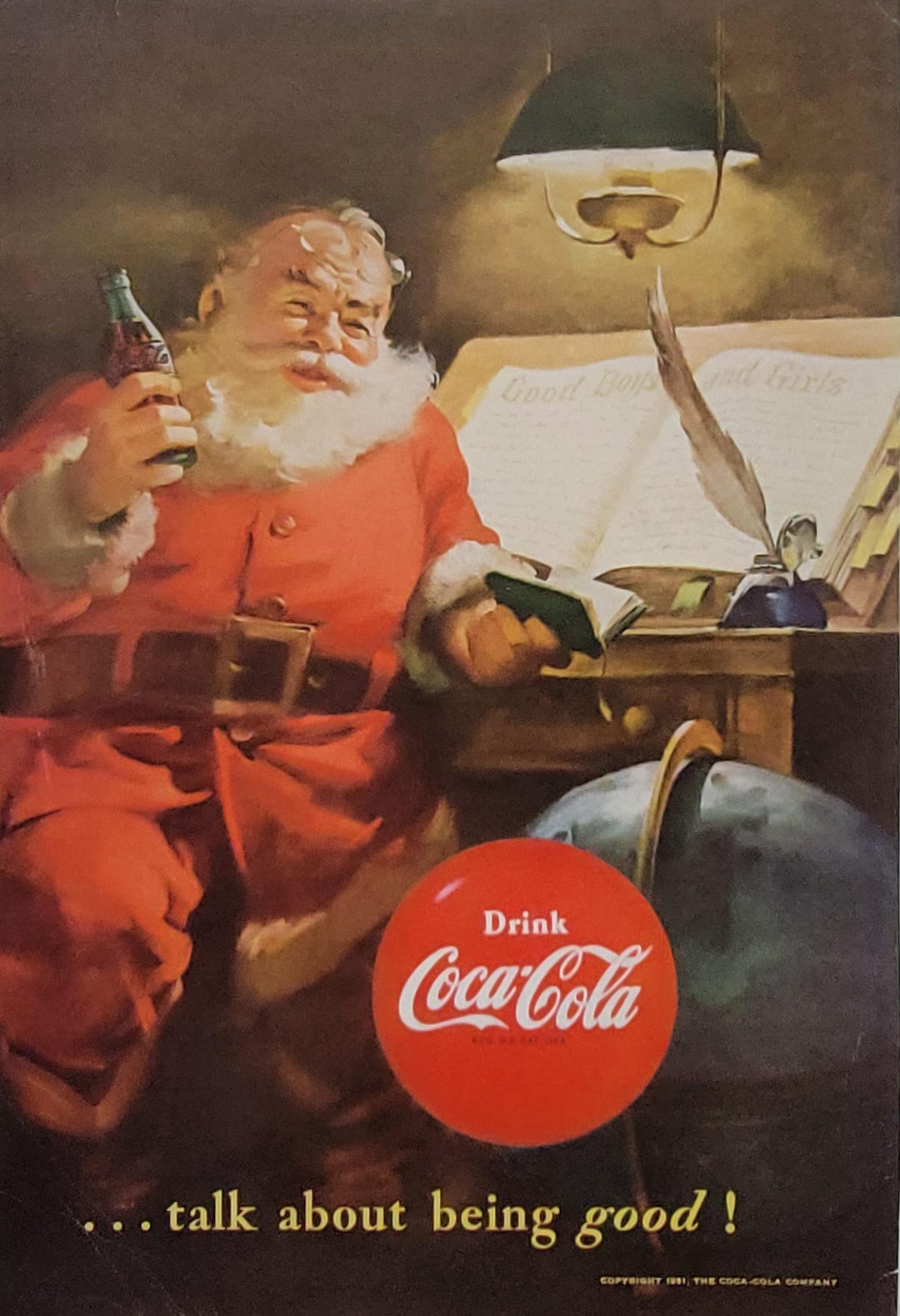 1951 Coca Cola Santa Claus Ad: Vintage Christmas Holiday Kitchen Decor ...