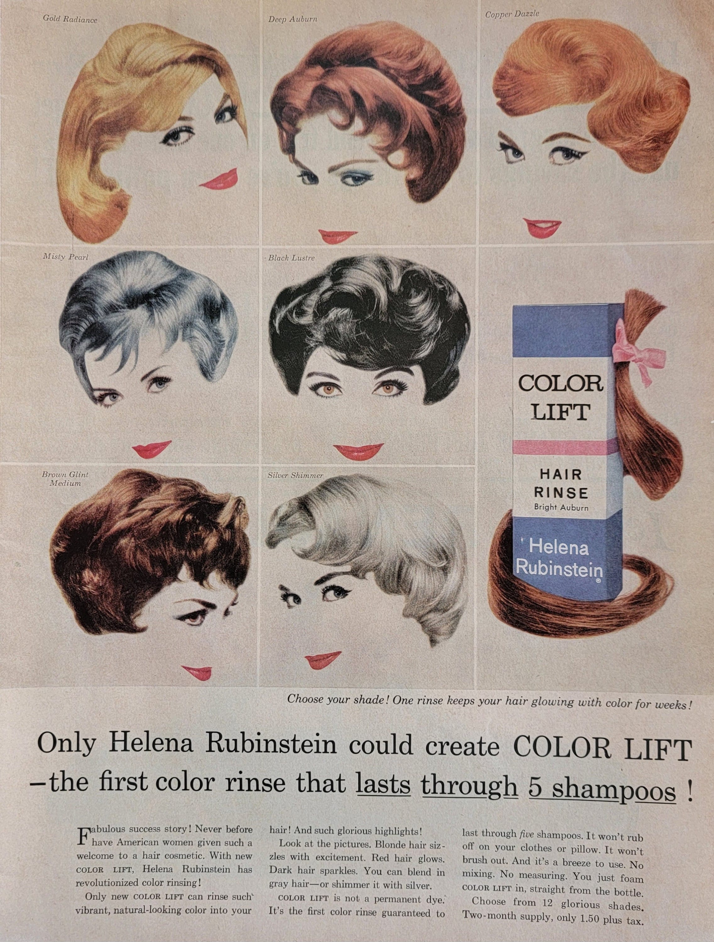 1959 Helena Rubinstein Color Lift Hair Rinse Vintage Advertisement ...