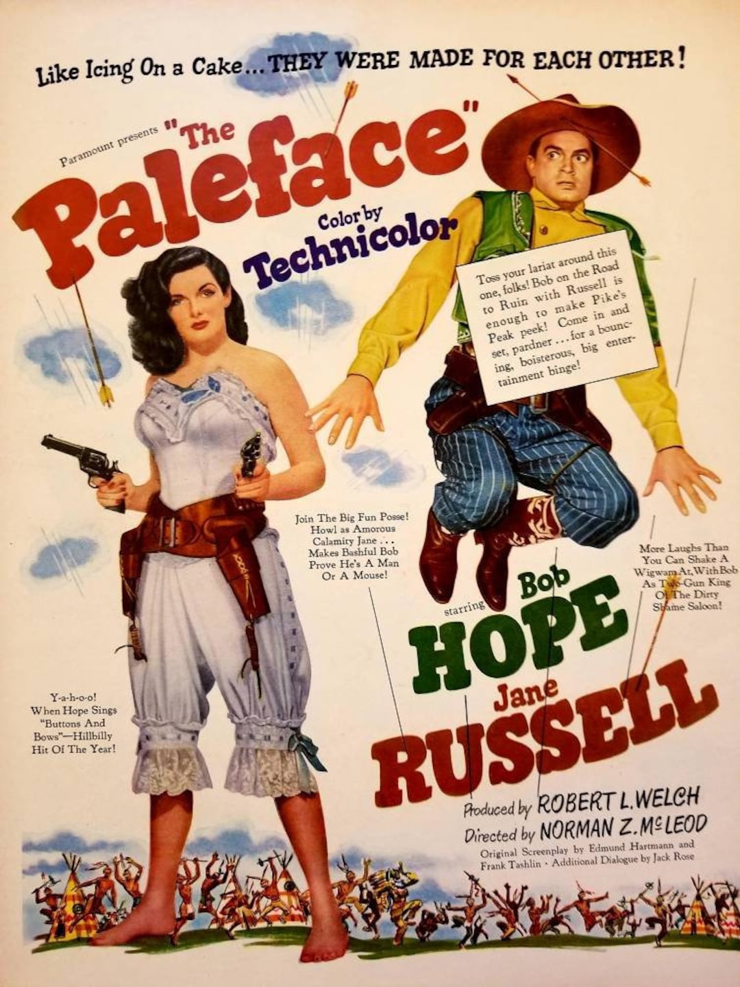 1948 Vintage Movie Poster Print the Pale Face Bob Hope Jane Russell ...