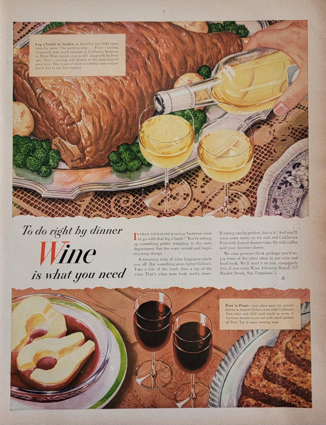 1946 California Wine Ad: Vintage Kitchen & Bar Wall Art, Alcohol ...