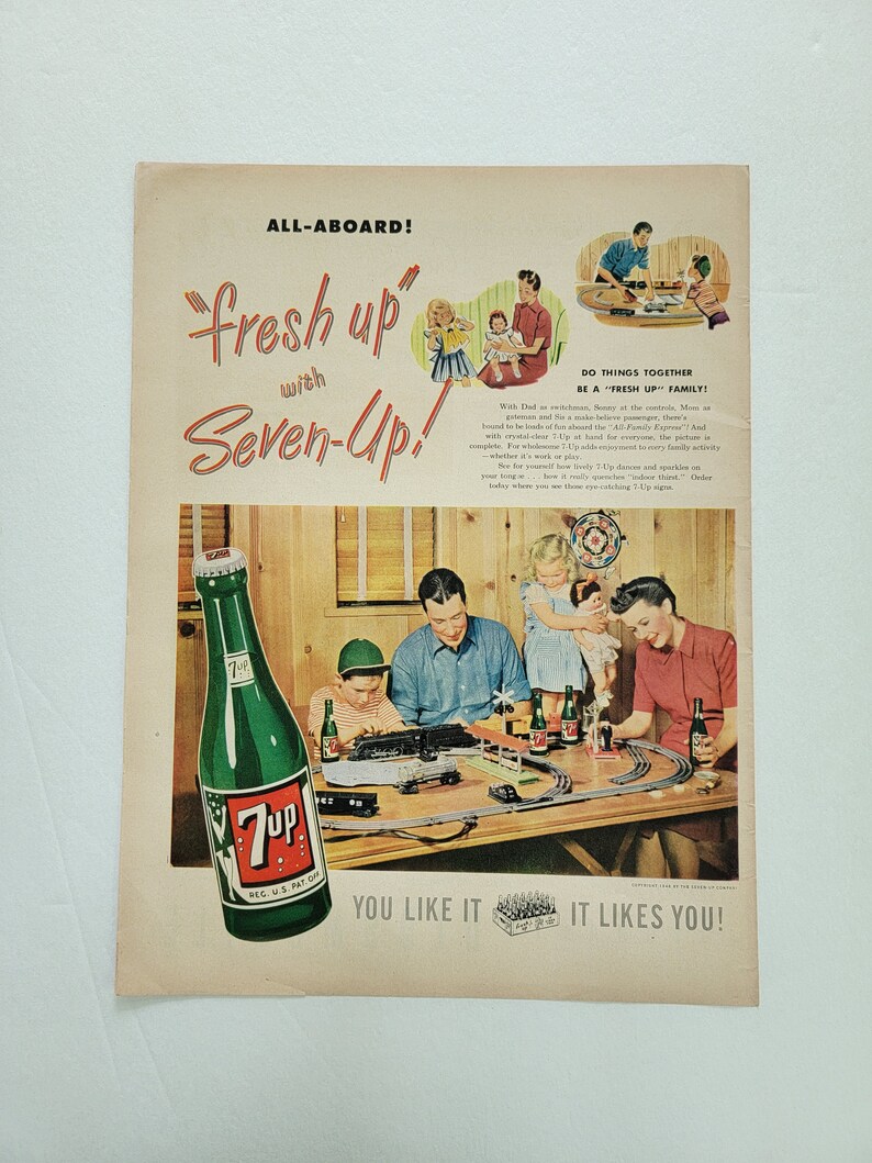 1948 7-up Vintage Advertisement Kitchen Wall Art Game Room Decor Cafe ...