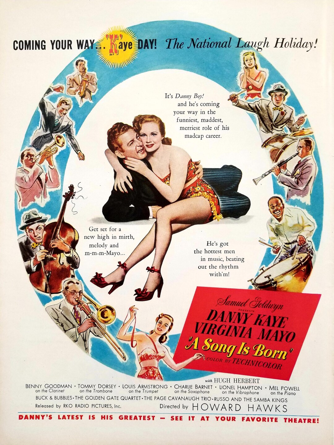 1948 'A Song is Born' Movie Ad: Vintage Theater Decor, Danny Kaye ...